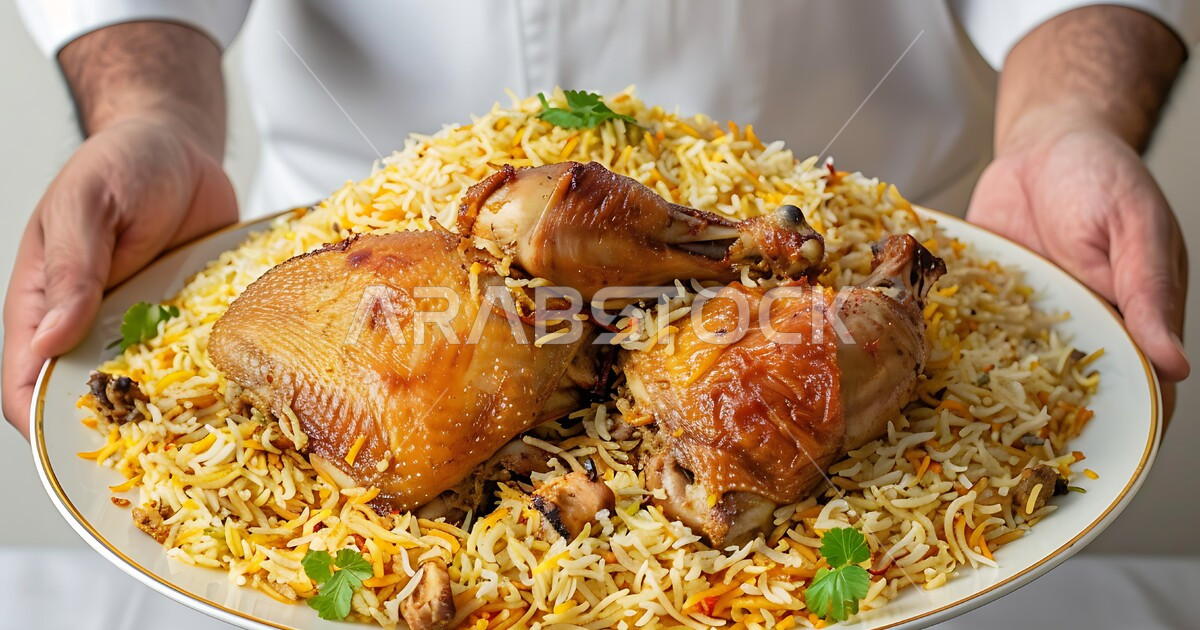 Delicious healthy recipes, a plate of Kabsa rice with vegetables, the ...