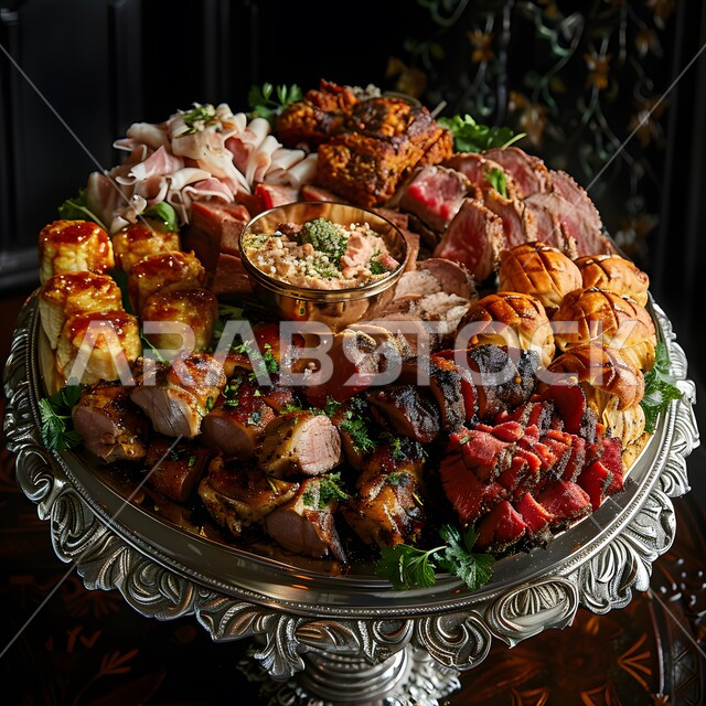 A plate full of grilled meats, traditional Arabic food and dishes ...