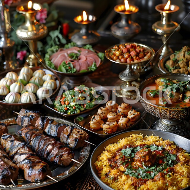 Traditional Arabic food and dishes, protein-rich meals, delicious ...