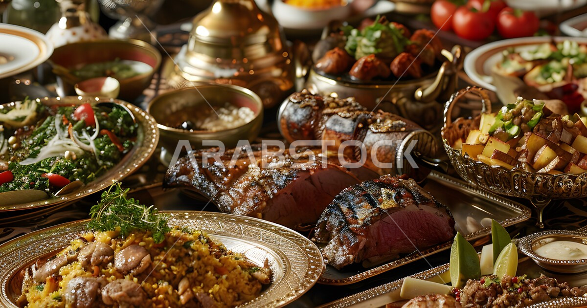 Traditional Arabic food and dishes, protein-rich meals, delicious ...