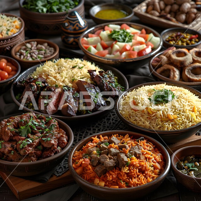 Traditional Arabic food and dishes, protein-rich meals, delicious ...