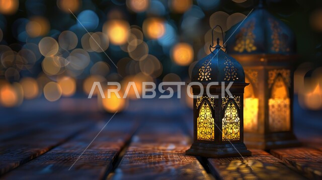 Preparing for the holy month of Ramadan, traditional Arabic lights and ...