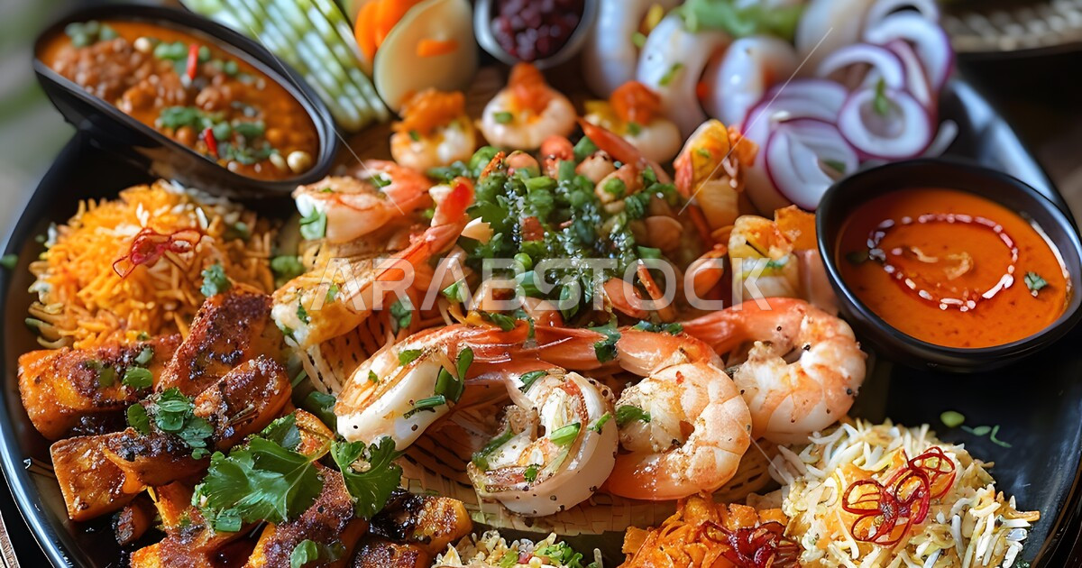 Oriental food recipes, picture of a seafood dish with rice and ...