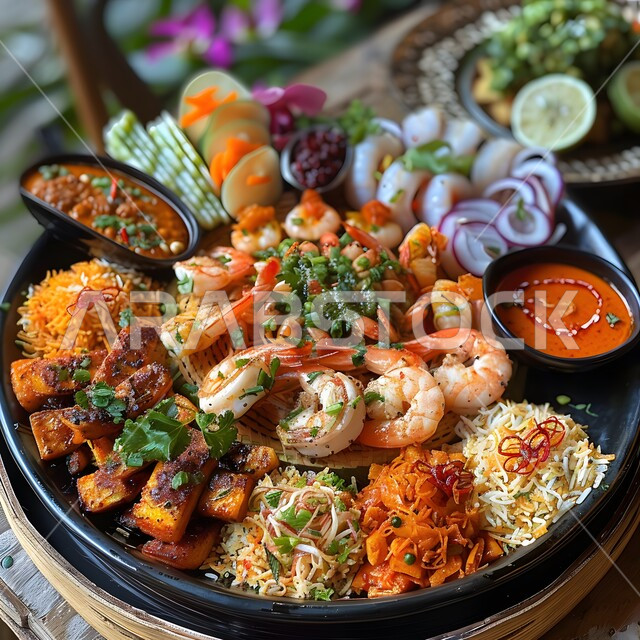 Oriental food recipes, picture of a seafood dish with rice and ...