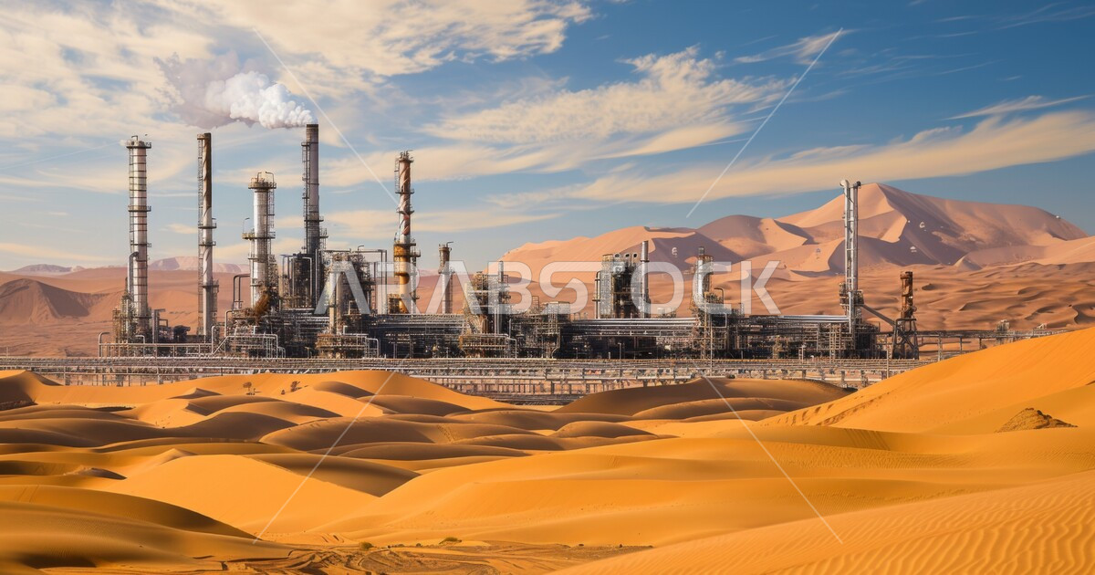 Engineering and urban development of oil refineries, side view of oil ...