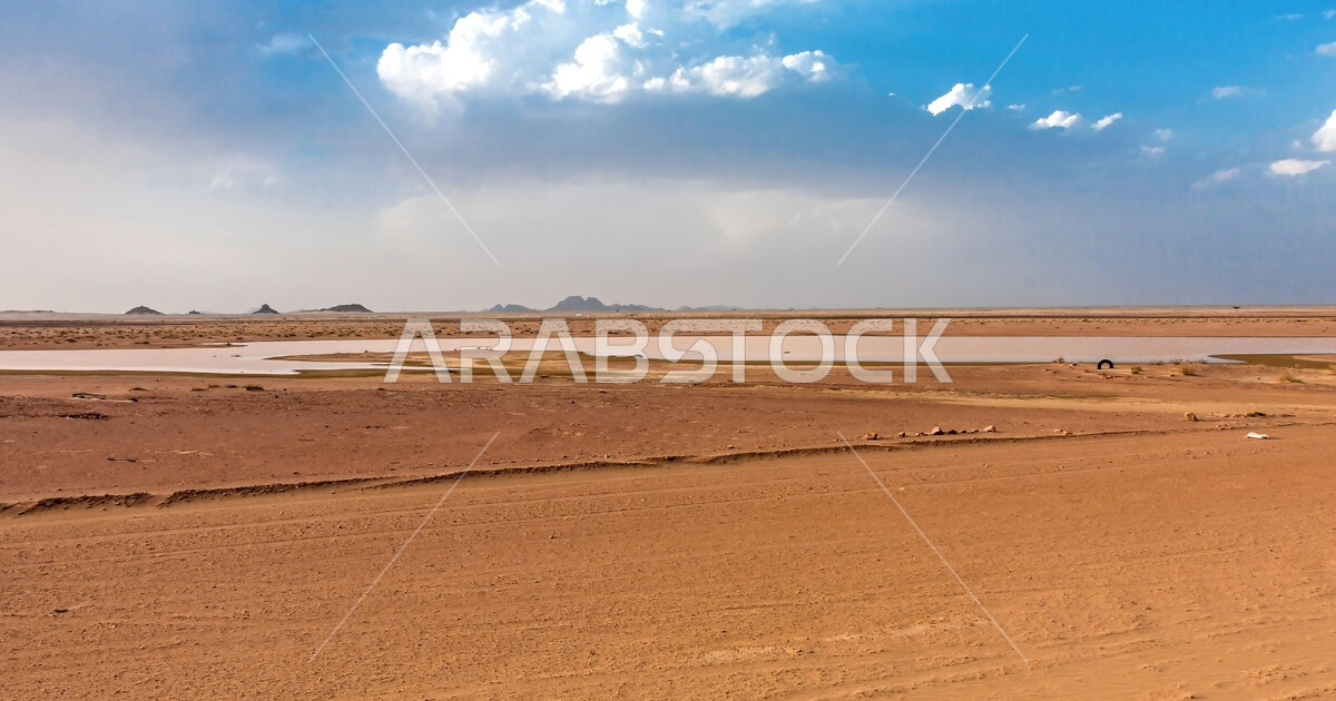 View of clouds and white clouds in the sky, desert areas and desert ...