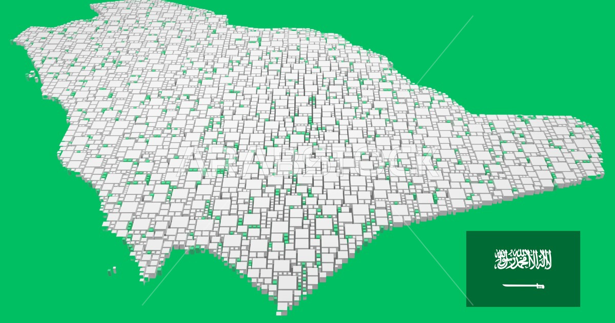 The map of Saudi Arabia in green, commemorating the unification and ...