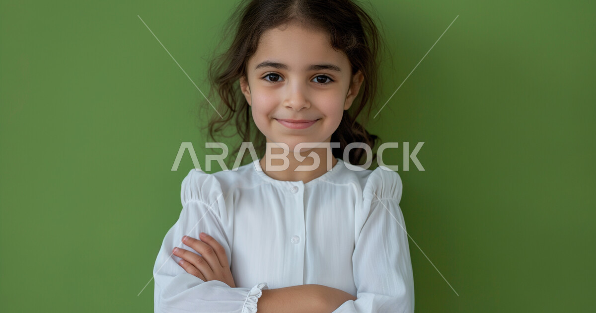 Innocent childish features, elegance and interest in appearance, close ...