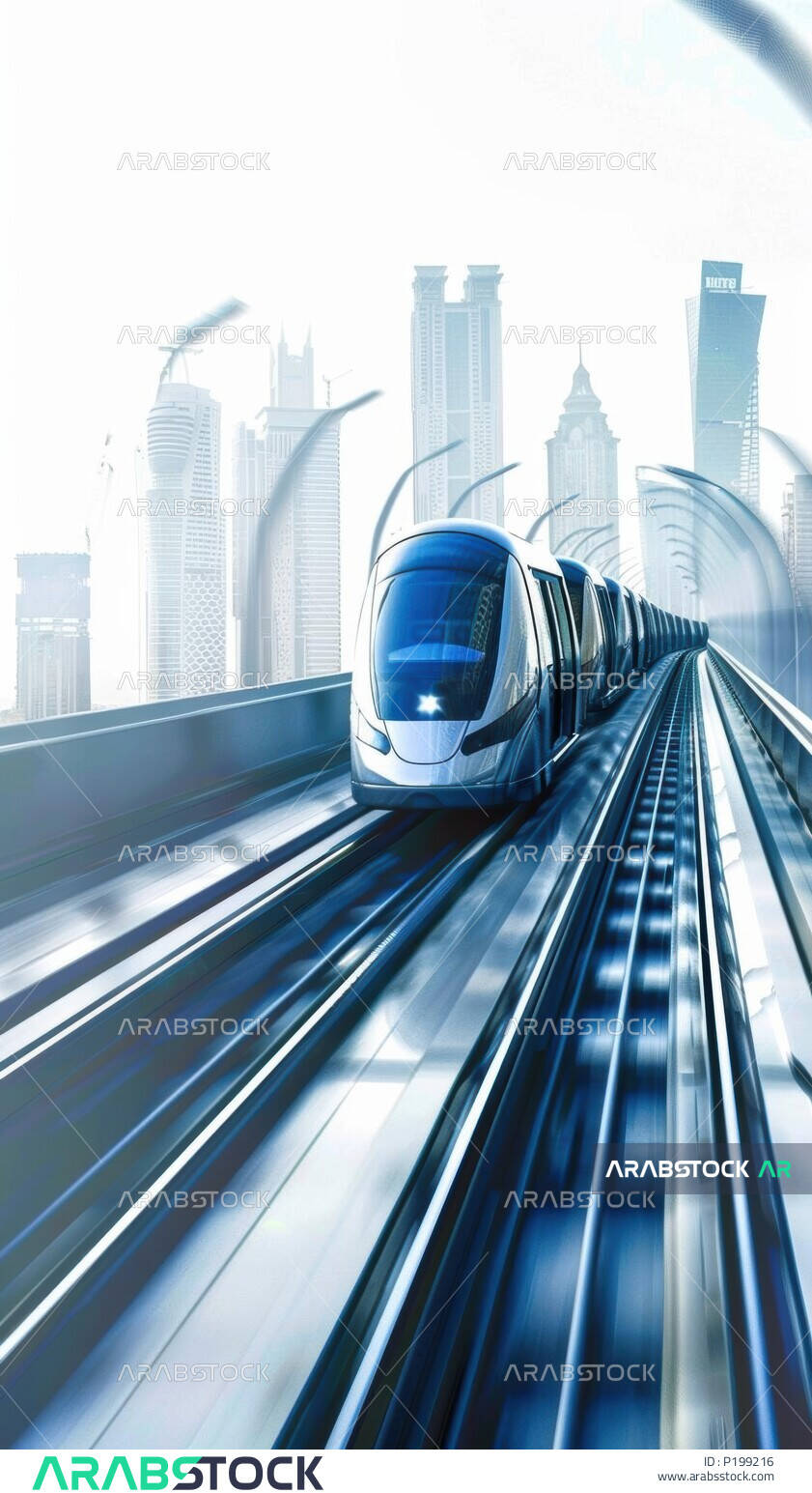Metro running on a rapid transit railway network in Saudi Arabia ...
