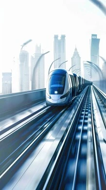 Metro running on a rapid transit railway network in Saudi Arabia ...
