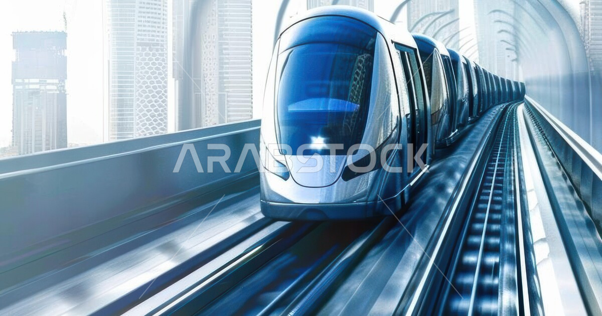 Metro running on a rapid transit railway network in Saudi Arabia ...