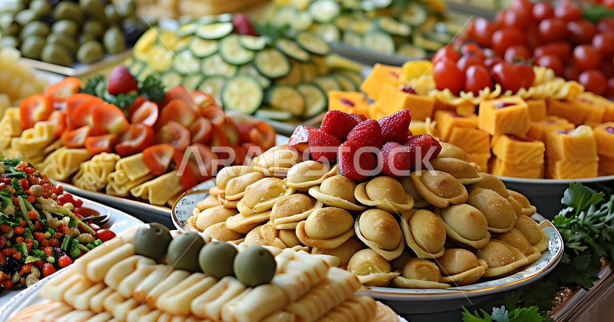 Oriental Arabic dishes, a table full of various meals, a table full of ...