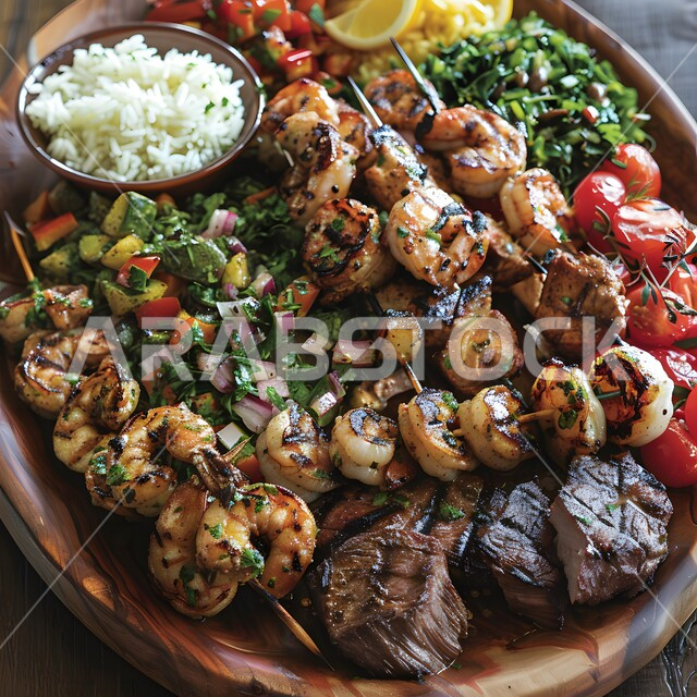 A table full of grilled meats, a table decorated with a variety of ...