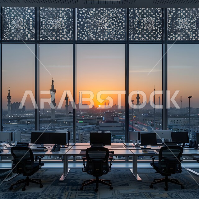 Office rooms with luxurious interior designs and decorations, modern ...