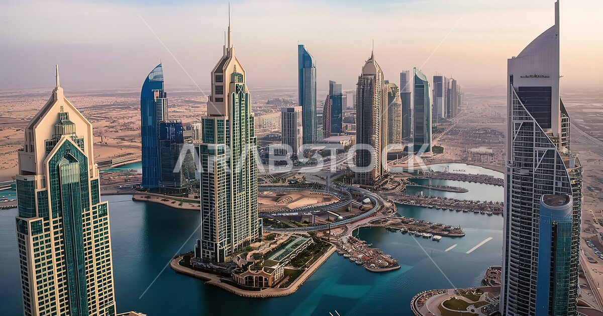 Future imaginary view of towers, towers and skyscrapers overlooking the ...