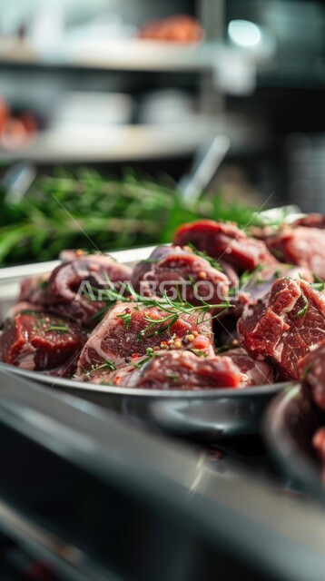 Local Food Products and Stuffs, Close-up of a piece of fresh raw meat ...