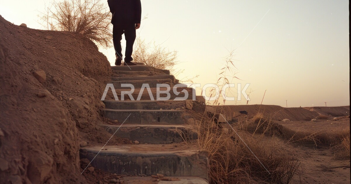 Desert places and areas, silhouette from behind of a Saudi Arabian Gulf ...