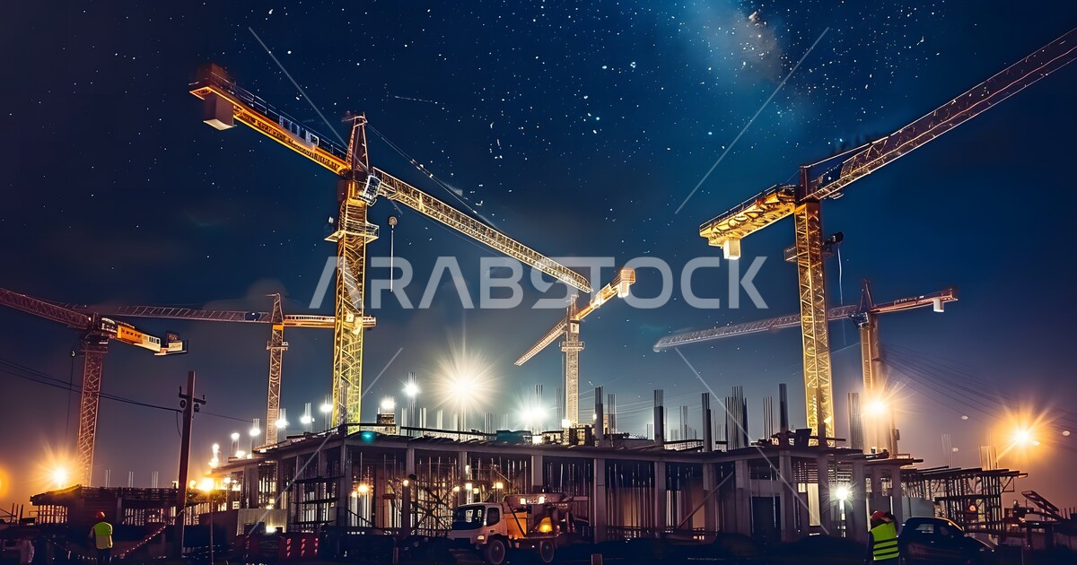 Building under construction in Saudi Arabia, Heavy machinery and ...