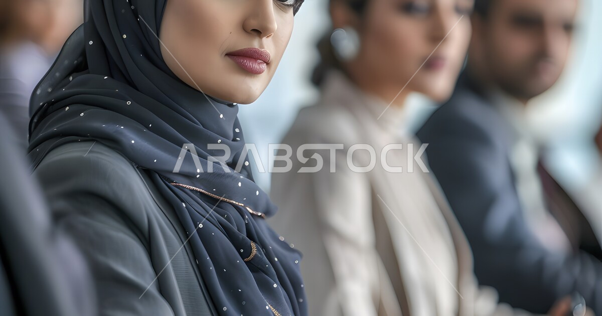 Modern women's hijab, a veiled Saudi Gulf Arab woman looks somewhere ...