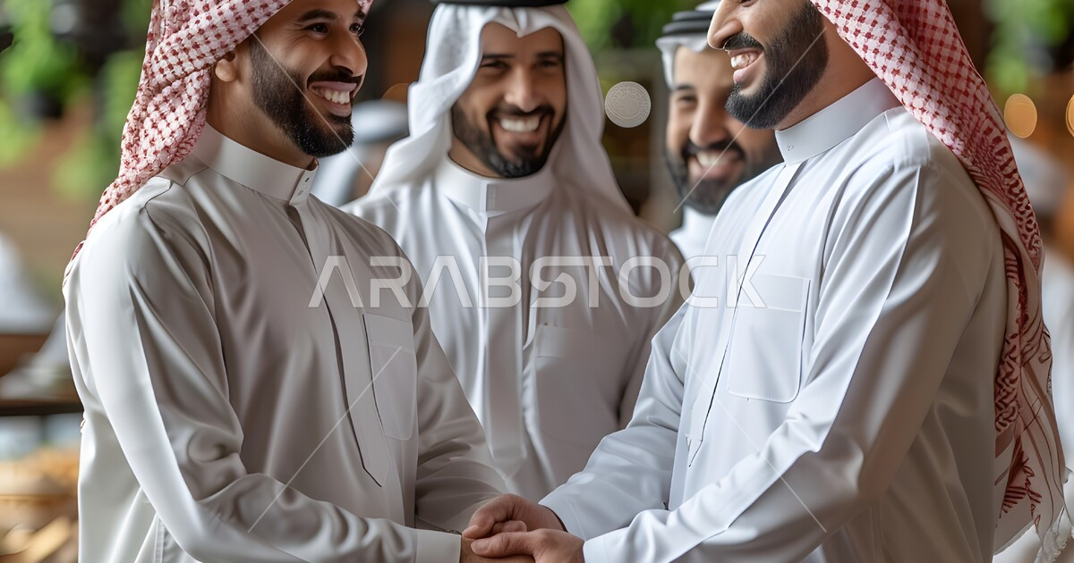 The concept of reception and welcome, a group of young Saudi Arabian ...