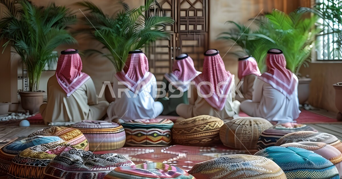 Old heritage style architectural art, Arabic diwan with comfortable ...