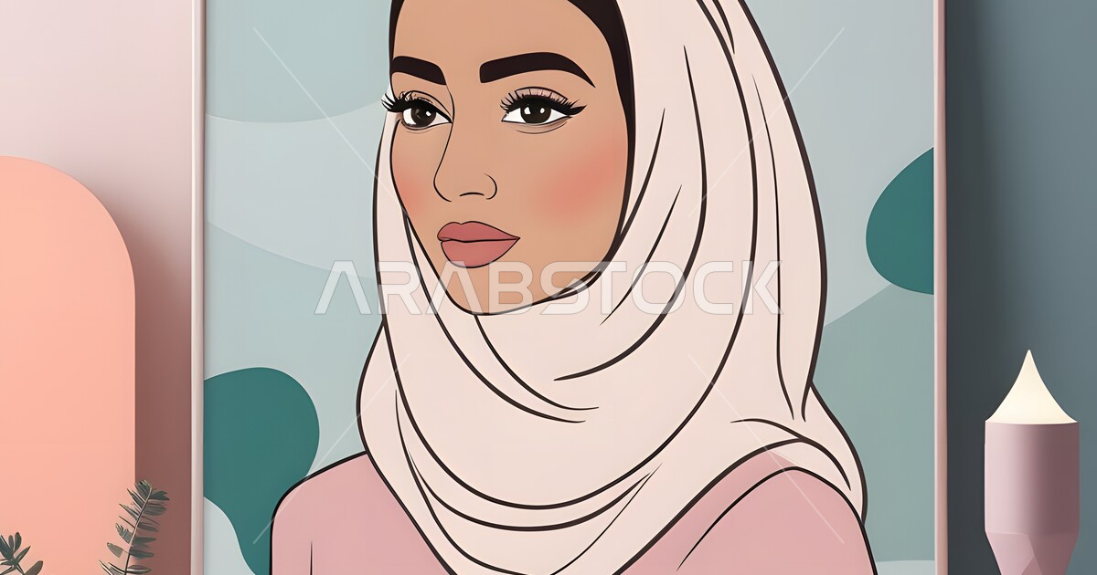 Cartoon hanging of a smiling Saudi Arabian Gulf girl wearing hijab ...