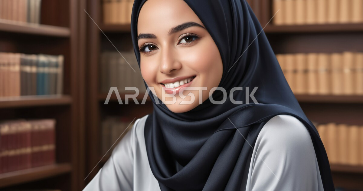 Attention to elegance and appearance, close-up of a smiling veiled ...