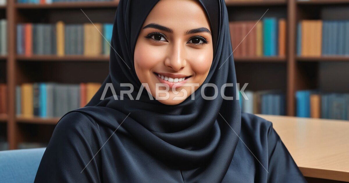 Attention to elegance and appearance, close-up of a smiling veiled ...