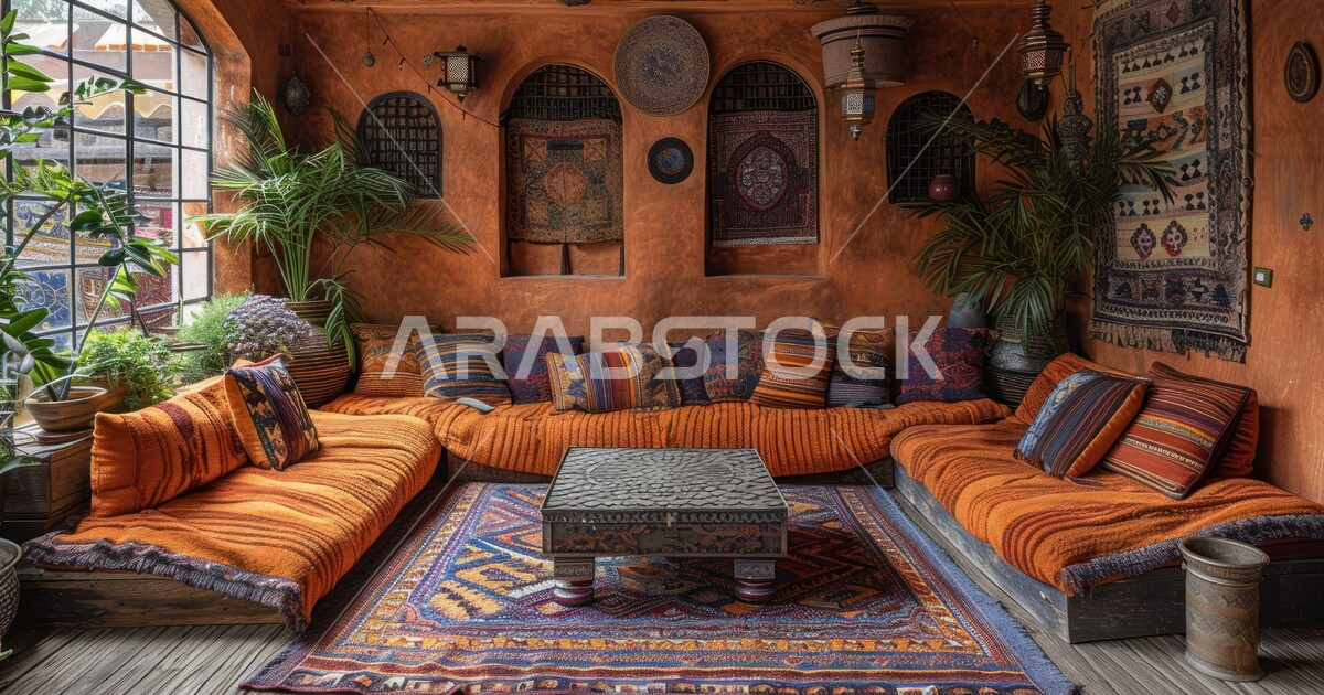 Interior designs for living rooms in the Arab Islamic style, glass ...