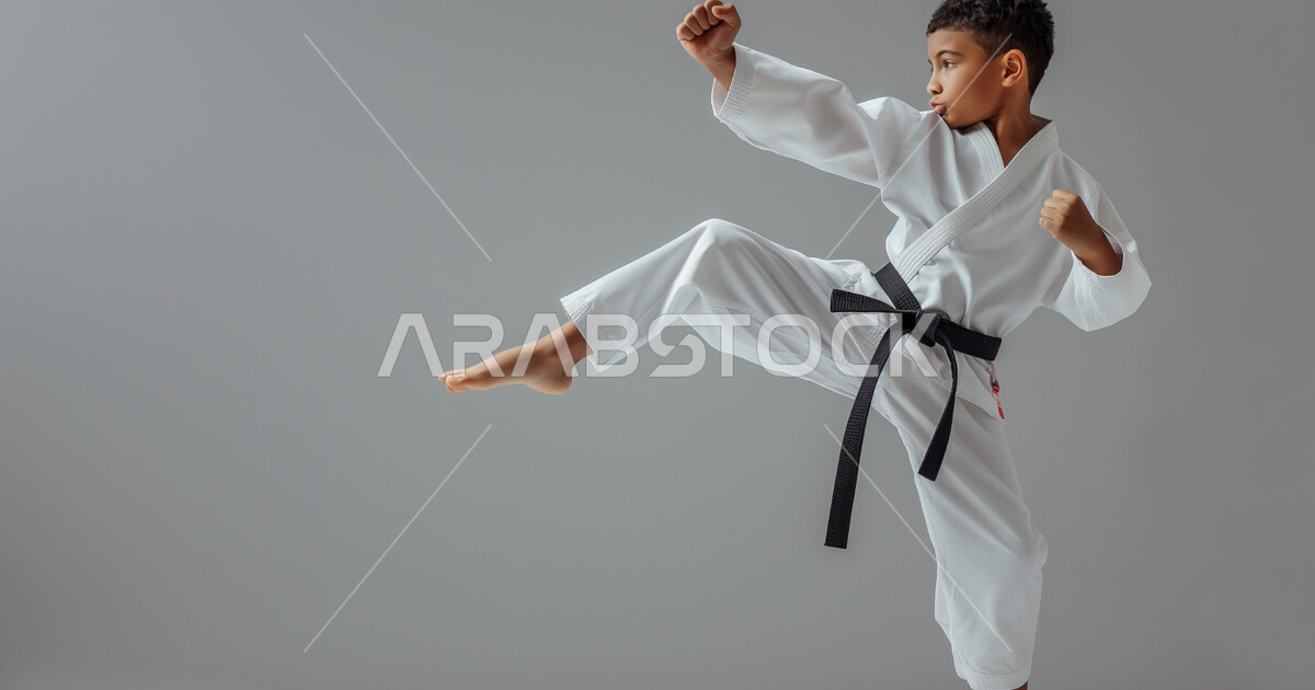 Kata movements application, portrait of a Saudi Arabian Gulf child ...