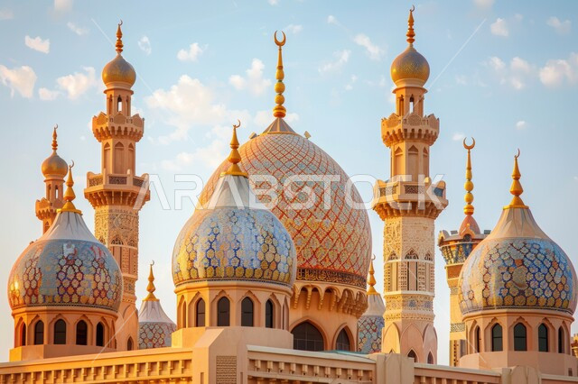 The ornate, gold-plated domes of the mosque in the Kingdom of Saudi ...
