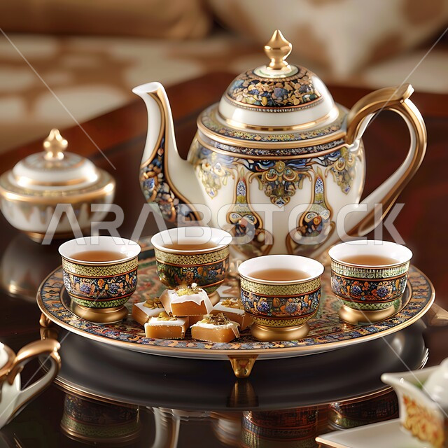 Enjoying hot drinks, Arab customs and traditions in traditional ...