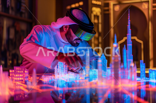 Saudi Vision 2030, interacting with virtual engineering, close-up of a ...