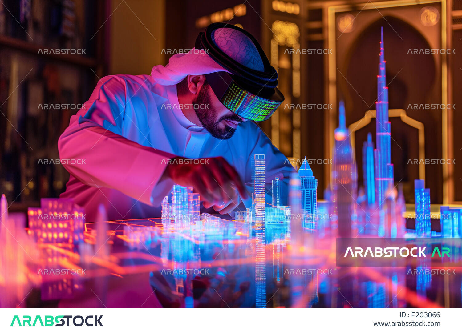 Saudi Vision 2030, interacting with virtual engineering, close-up of a ...