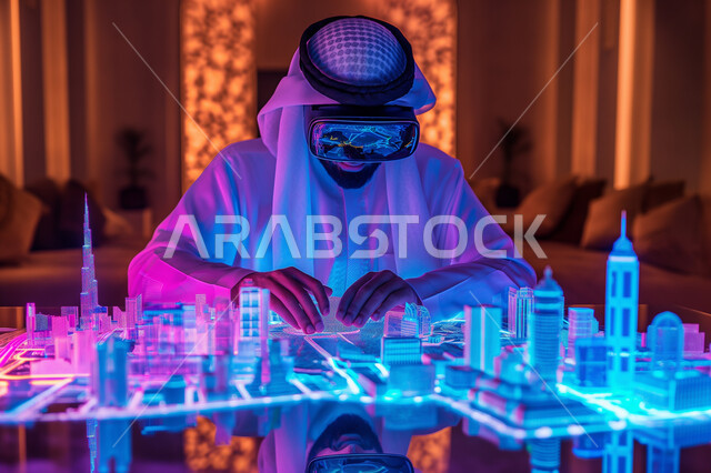 Saudi Vision 2030, interacting with virtual engineering, close-up of a ...