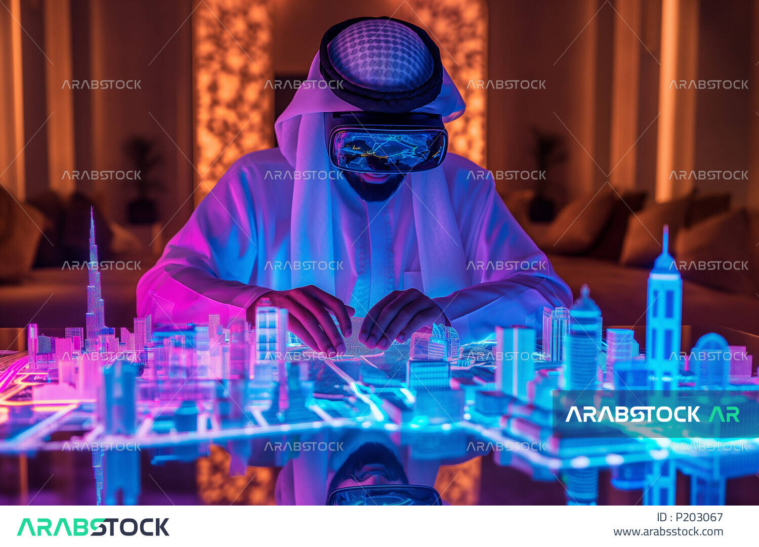 Saudi Vision 2030, interacting with virtual engineering, close-up of a ...