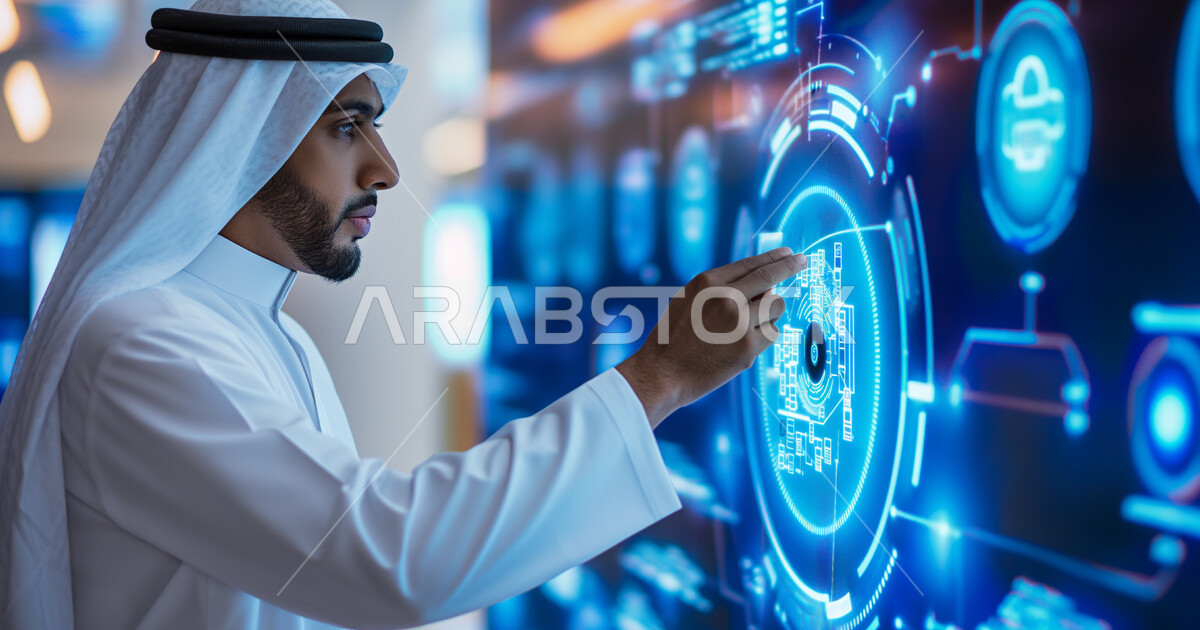 استخدام التقنيات الالكترونية الحديثه، صورة مقربة لرجل عربي خليجي سعودي ...