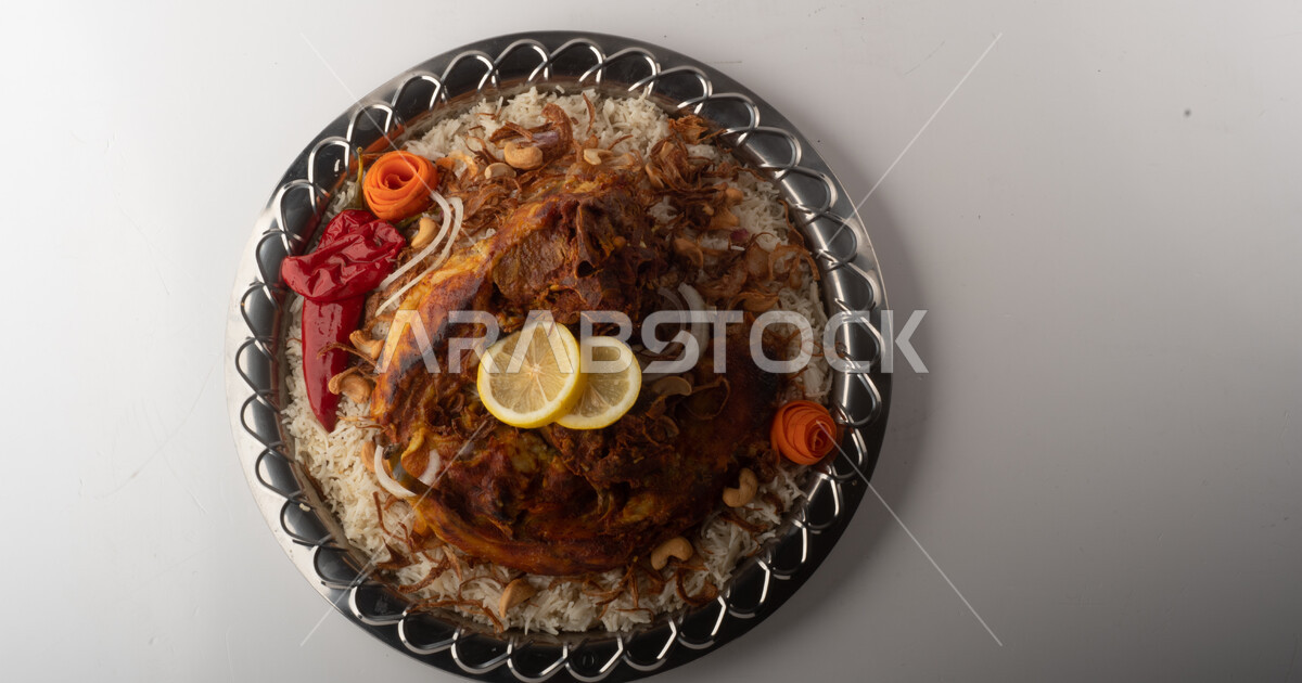 Popular rice dish with dazzling meat prepared in Saudi kitchen, meat ...