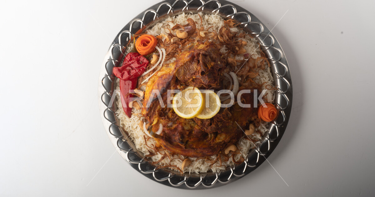 Popular rice dish with dazzling meat prepared in Saudi kitchen, meat ...