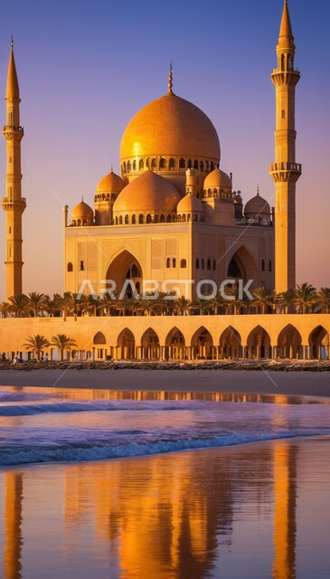 Islamic structures overlooking the sea, minarets and domes built in the ...