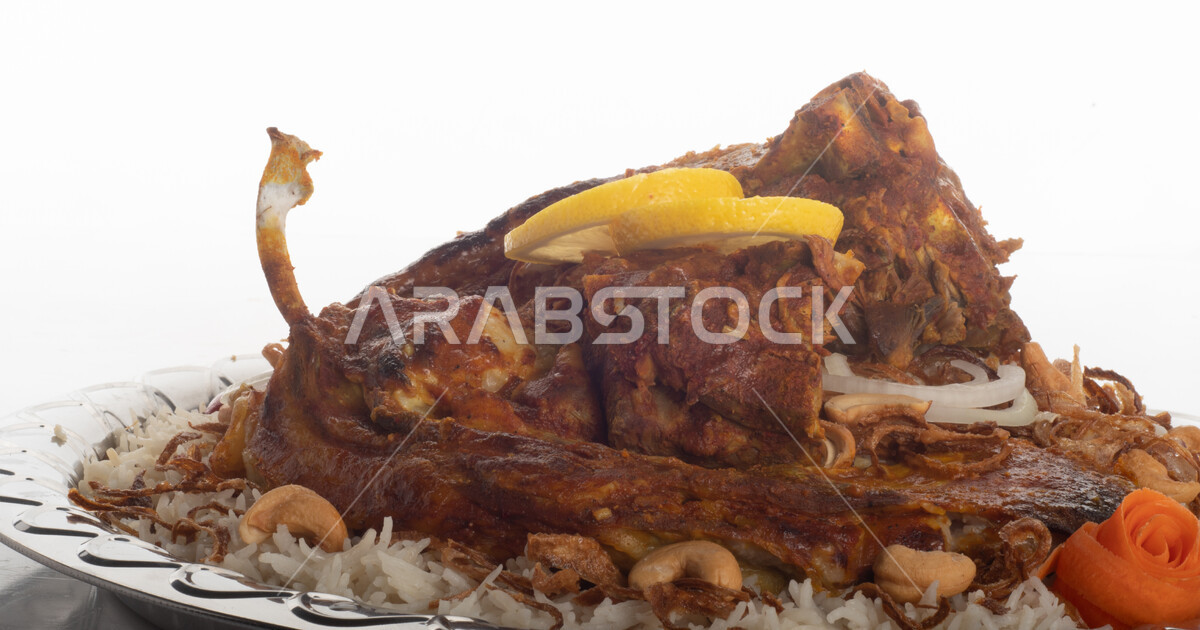Popular rice dish with dazzling meat prepared in Saudi kitchen, meat ...