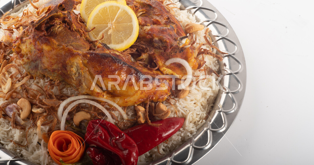 Popular rice dish with dazzling meat prepared in Saudi kitchen, meat ...