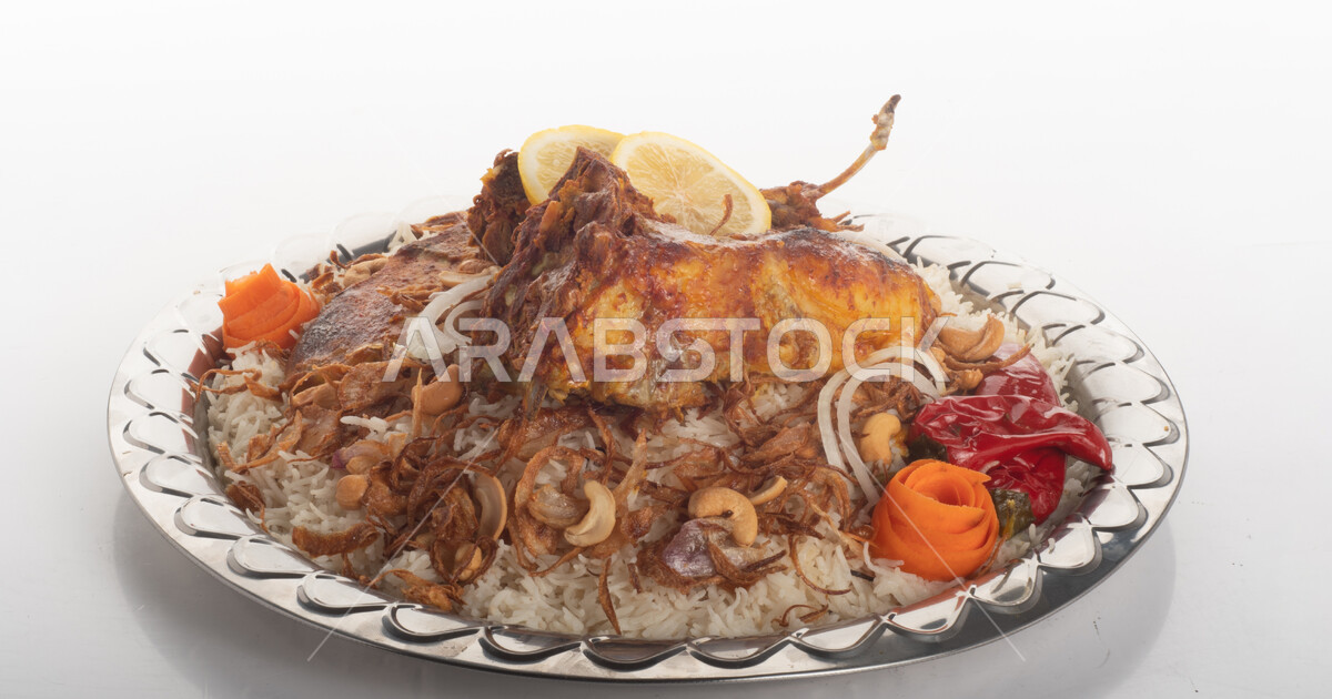 Popular rice dish with dazzling meat prepared in Saudi kitchen, meat ...
