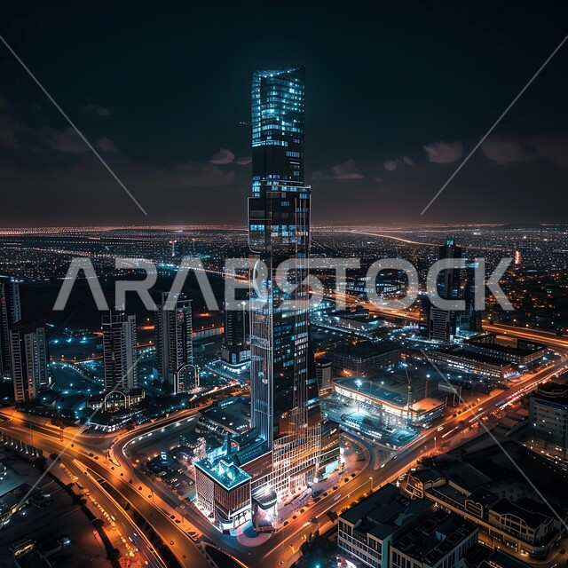 Towers and skyscrapers, Riyadh city view at night, architectural art ...