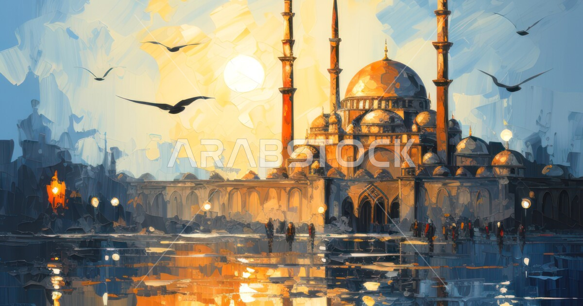 Calling Muslims to perform religious duties and obligations, 3D artwork ...