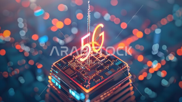 Advances in IT sector, abbreviation of 5G networks with hologram ...