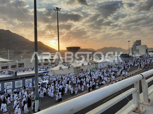 Performing Hajj and Umrah rituals at sunset, pilgrims to the House of ...