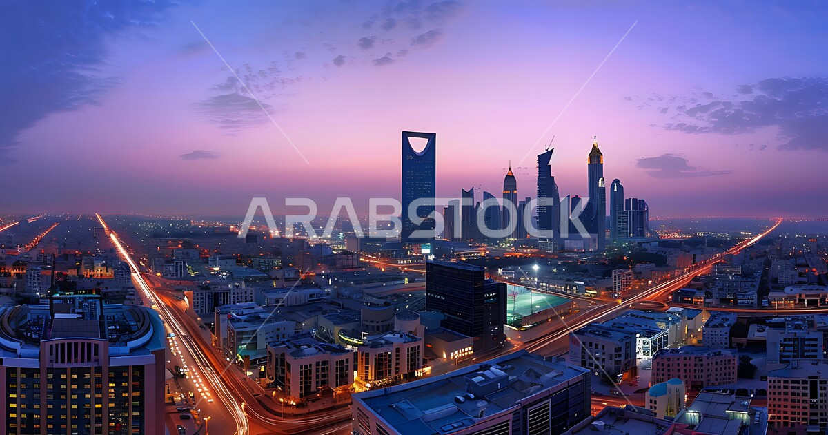 Modern urban growth and progress, Saudi Vision 2030, view of Riyadh at ...