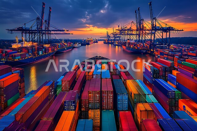 Maritime industry and economy, commercial port for delivery of goods ...