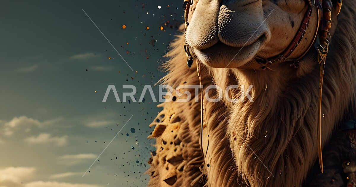 جمل اشقر بني اللون على خلفية صحراوية ، مفهوم تربية الناقة في البادية ...